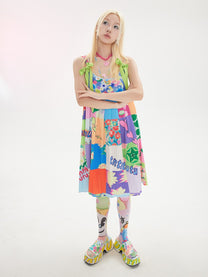 Stitching Denim Print Strap Sling One-piece – ARCANA ARCHIVE