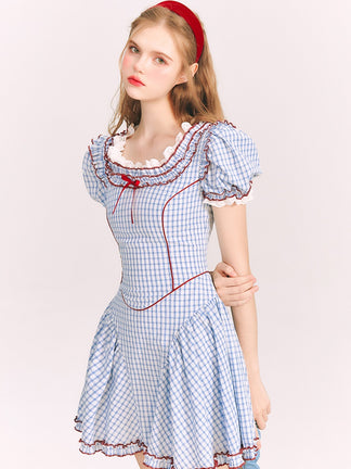 Puff Sleeves Sweet Plaid Princess Dress – ARCANA ARCHIVE