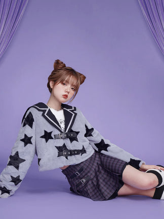 Star Sailor Collar Imitation Rabbit Fur Short Jacket – ARCANA ARCHIVE