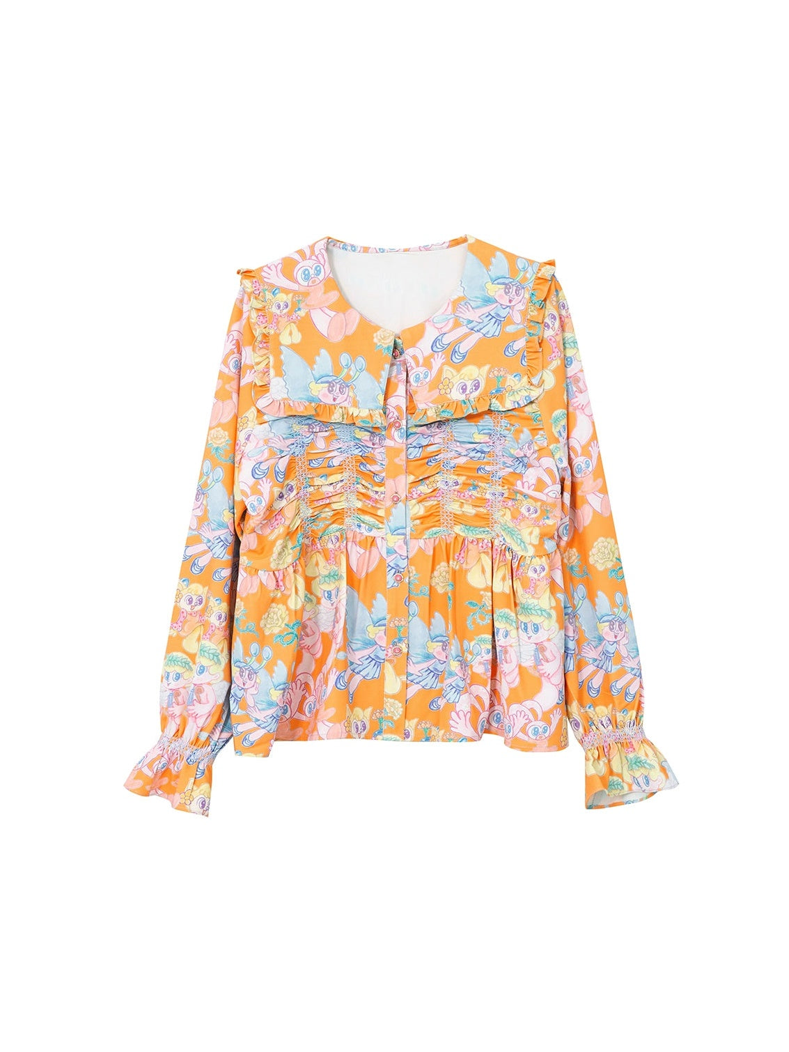 Angel Cute Cartoon Ruffle Print Shirt – ARCANA ARCHIVE