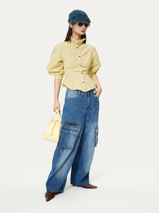 Striped Palace Retro Style Puff Mid-sleeve Shirt – ARCANA ARCHIVE