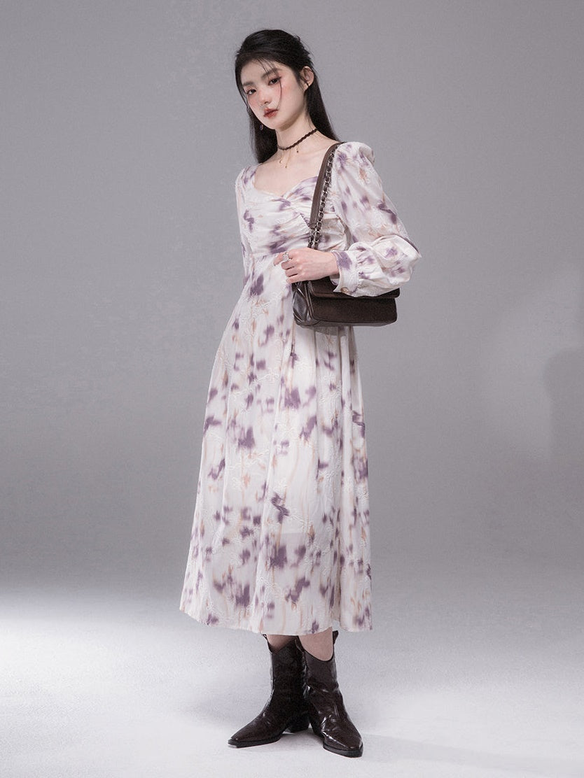 Foggy Floral Chest Gathered Printed Dress – ARCANA ARCHIVE