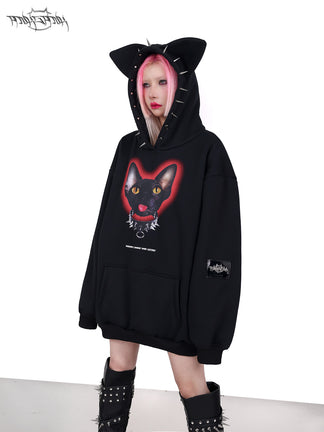 Cat Ear Rivet Rock Punk Sweat Hooded Pullover – ARCANA ARCHIVE
