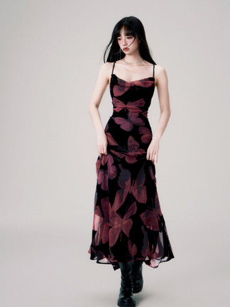 Velvet Butterfly Swing Collar Backless Strap Dress – ARCANA ARCHIVE