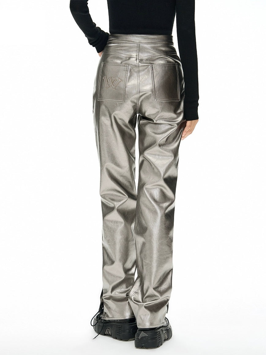 V-shaped High Waist Metallic Leather Pants – ARCANA ARCHIVE