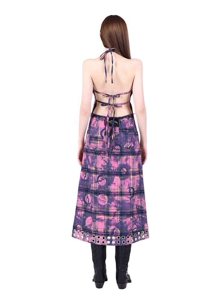 Metal Structure Slit Grid Pattern Halter-neck One-piece – ARCANA ARCHIVE