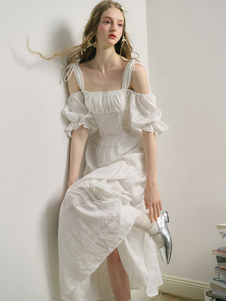 Girly Embroidered Hollow Lace Strap Long One-piece – ARCANA ARCHIVE