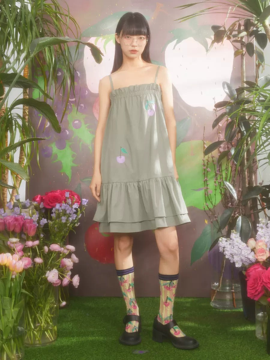 Cherry Embroidery Fungus Lace Suspender One-piece – ARCANA ARCHIVE