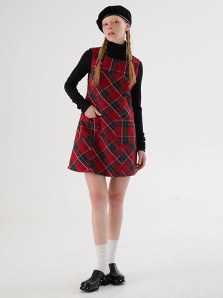 Plaid Sleeveless A-line One-piece – ARCANA ARCHIVE