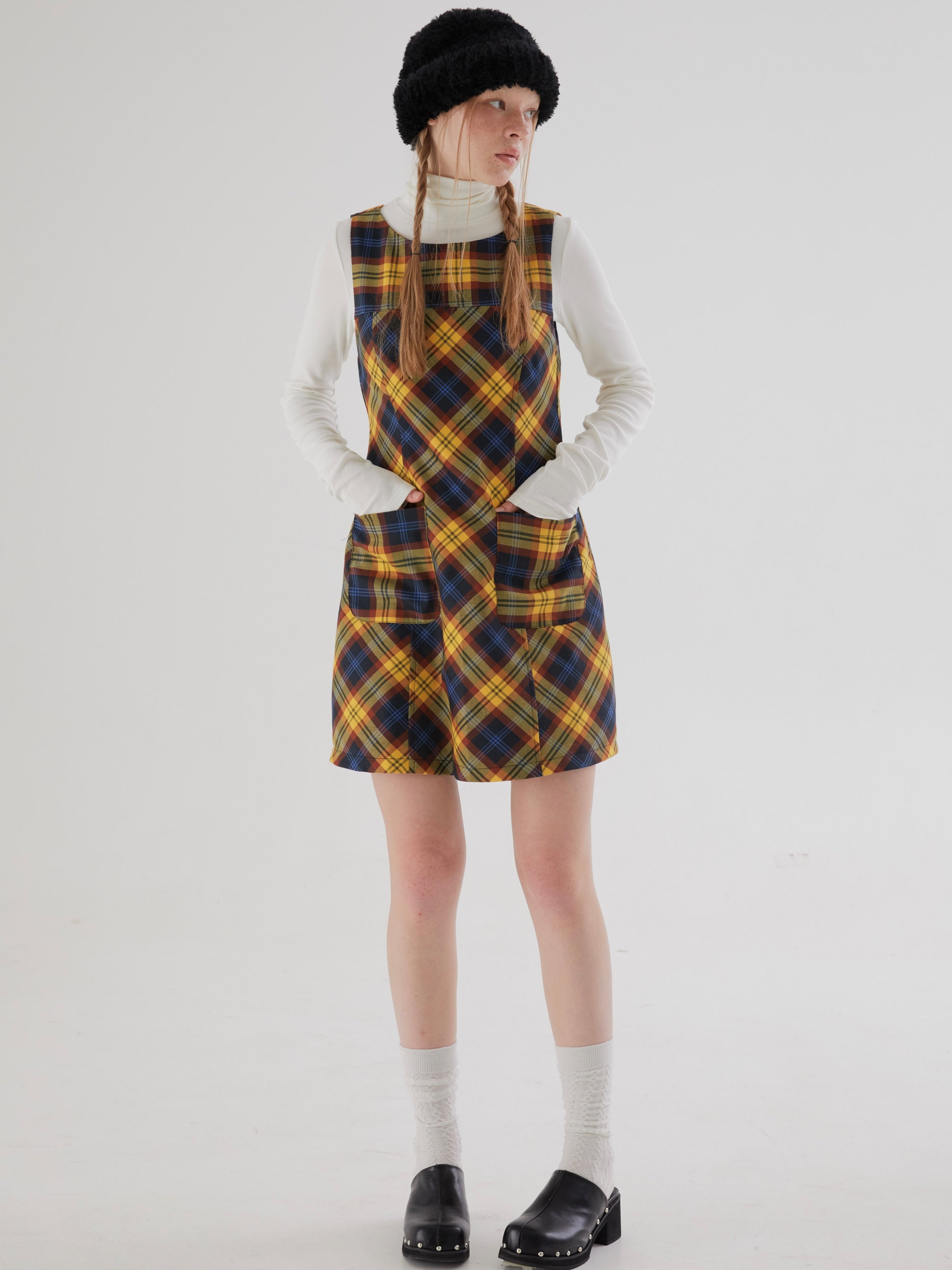 Plaid Sleeveless A-line One-piece – ARCANA ARCHIVE