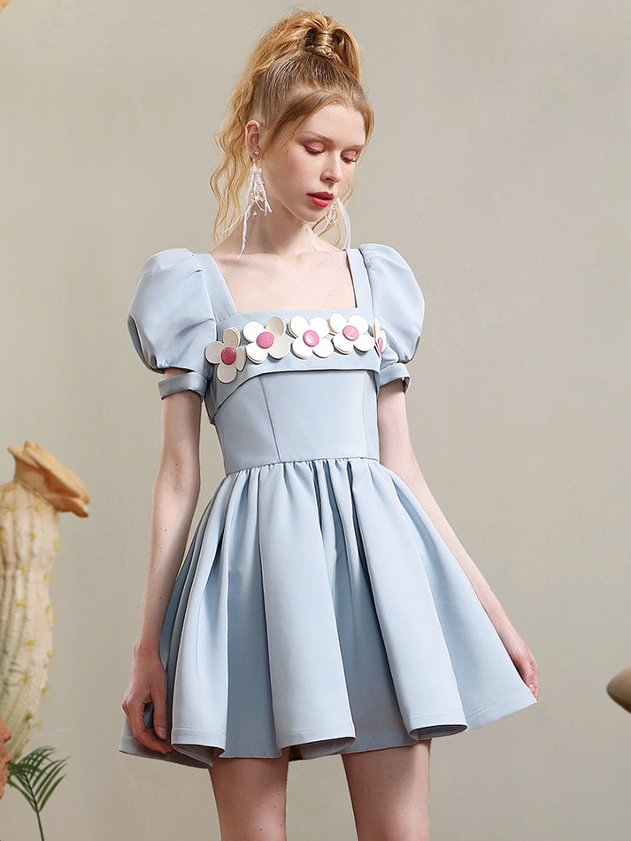 Flower Retro Puff-Sleeve Fluffily Dress – ARCANA ARCHIVE