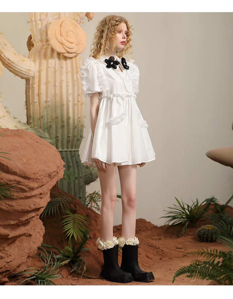 Frill Nichi Flare Flower-Motif Sweet Dress – ARCANA ARCHIVE