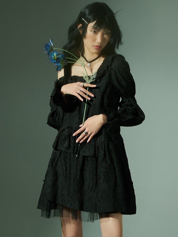 OPNE-SHOULDER IRREGULAR TIERED HEM ONE-PIECE --l.nyx – ARCANA ARCHIVE