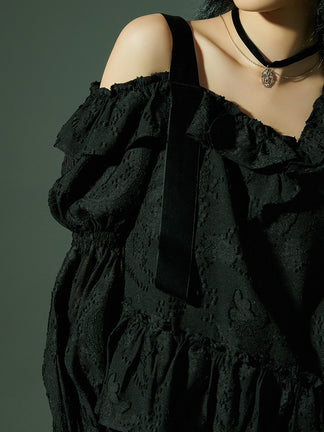 OPNE-SHOULDER IRREGULAR TIERED HEM ONE-PIECE --l.nyx – ARCANA ARCHIVE