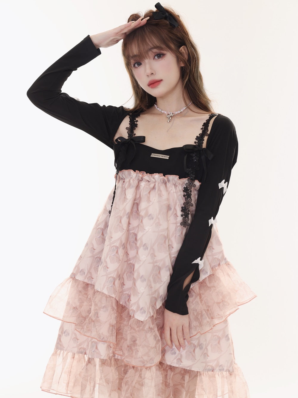 Fairy Tiered Frill Ribbon Cute One-piece - FRAGILE HEART – ARCANA ARCHIVE