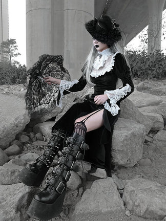 Gothic Lace Frill Velvet Mermaid ONE-PIECE – ARCANA ARCHIVE