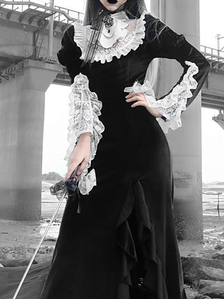 Gothic Lace Frill Velvet Mermaid ONE-PIECE – ARCANA ARCHIVE