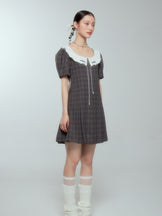 Girly Checked College PLEATS FLARE ONE-PIECE – ARCANA ARCHIVE