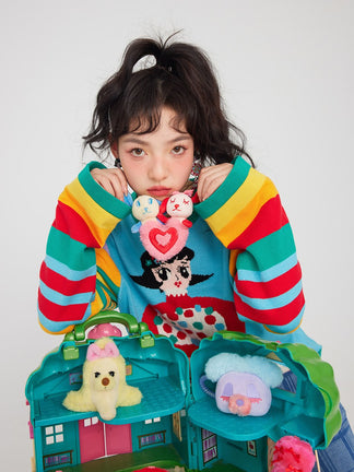 Rainbow Color Retro Striped Knitted Sweater - tntntutu – ARCANA ARCHIVE