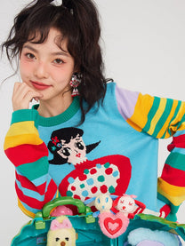 Rainbow Color Retro Striped Knitted Sweater - tntntutu – ARCANA ARCHIVE