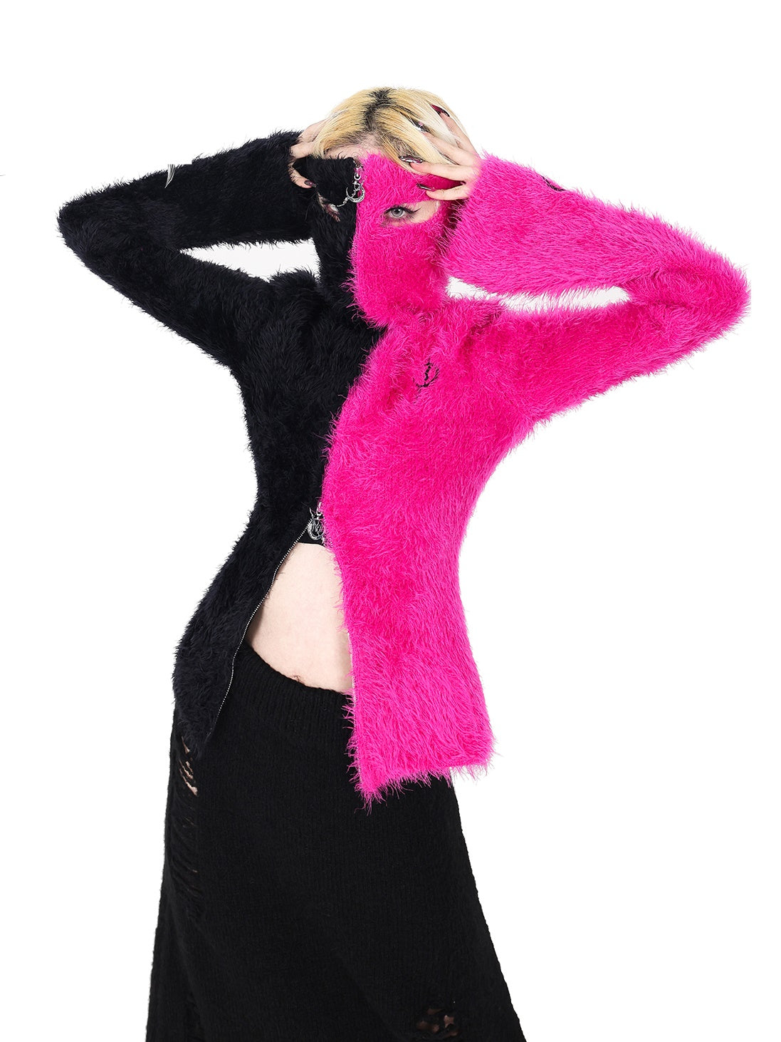 High Collar Double Head Bicolor Sweater – ARCANA ARCHIVE