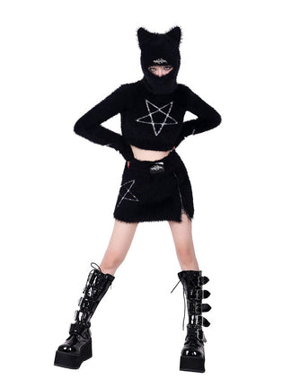 CAT EARS Masked Knitted Hat -PINKSPINK – ARCANA ARCHIVE